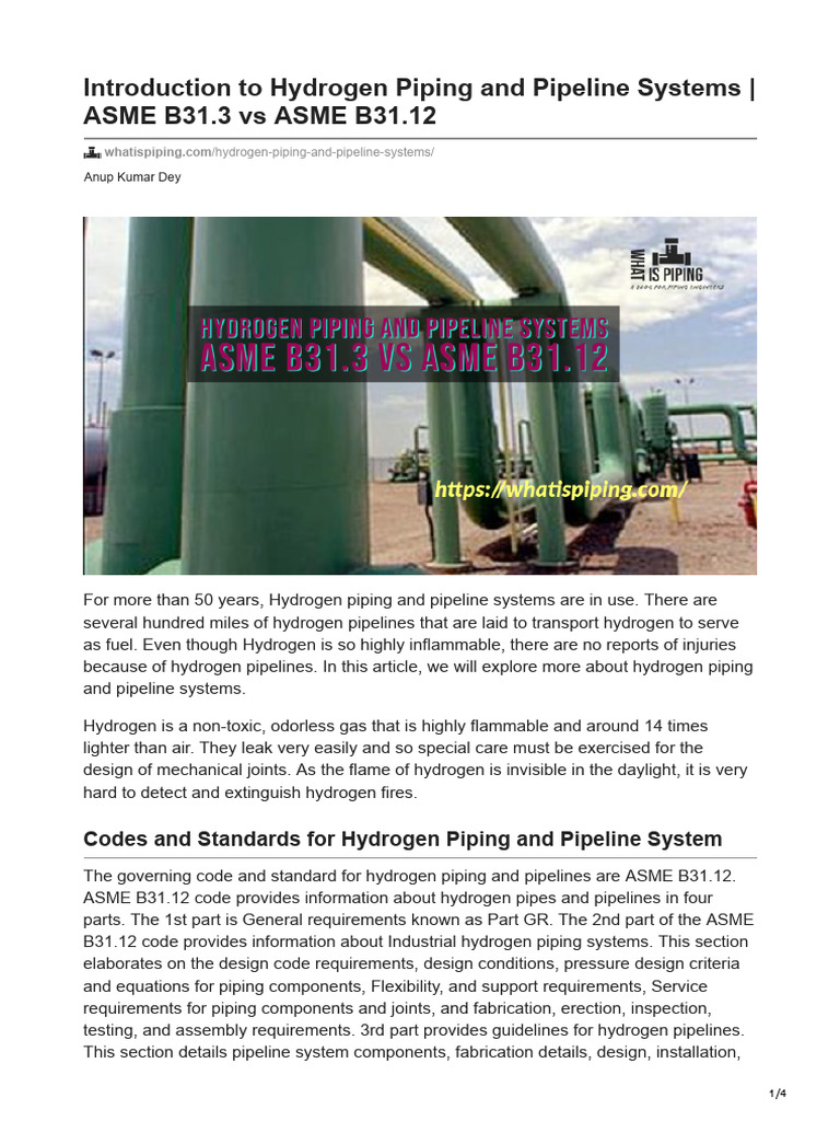 Introduction To Hydrogen Piping and Pipeline SystemsB31.3 | PDF | Pipe (Fluid Conveyance) | Steel
