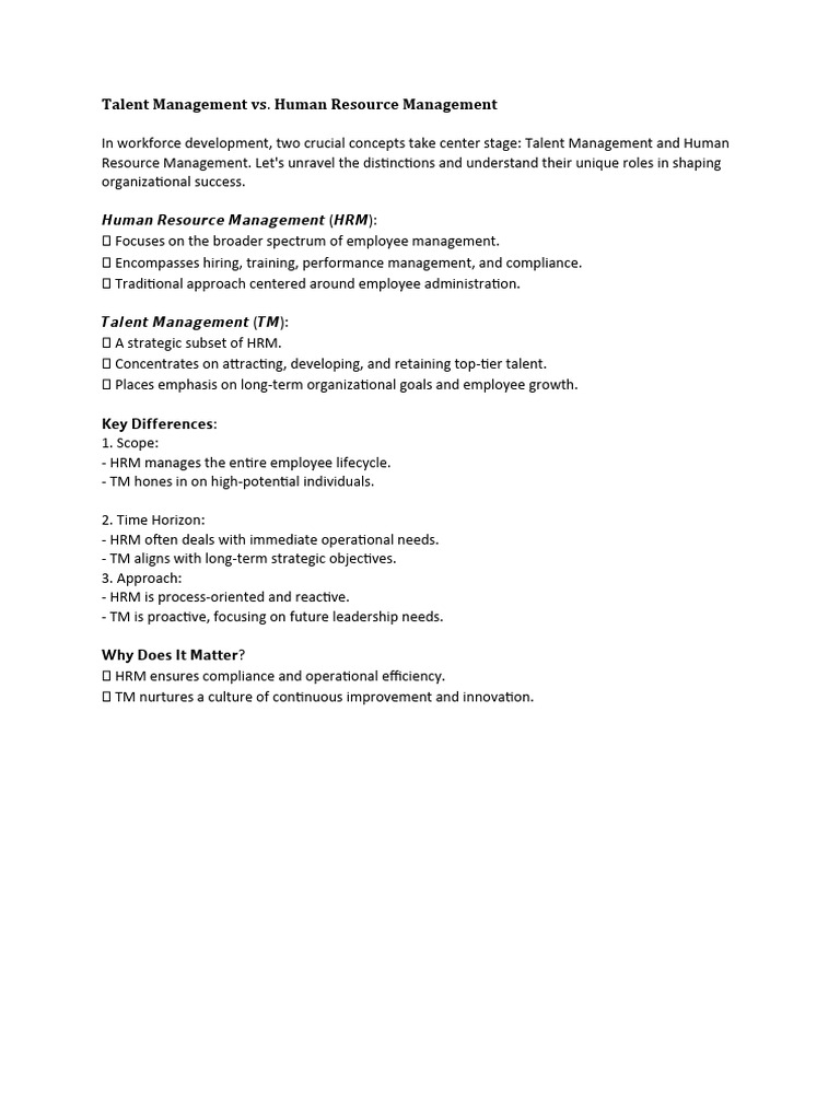 Talent vs. HR Management Explained | PDF | Career & Growth | Self ...