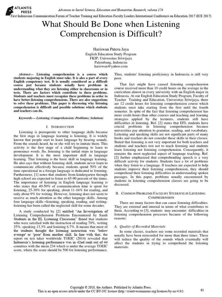 What Should Be Done When Listening Comprehension Is Difficult? | PDF ...