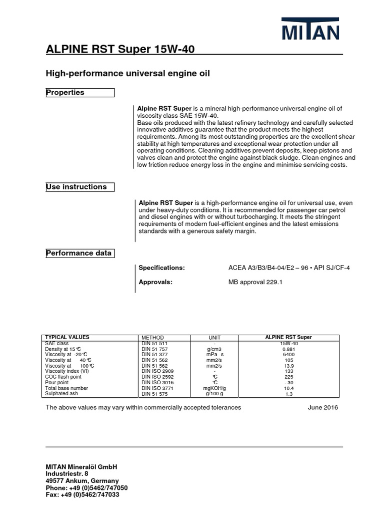 ALPINE RST Super 15W-40 High-Performance Universal Engine Oil | PDF ...
