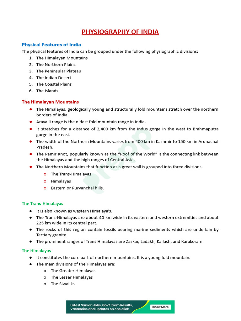 Physiographic Features of India | PDF | Cloud | Himalayas