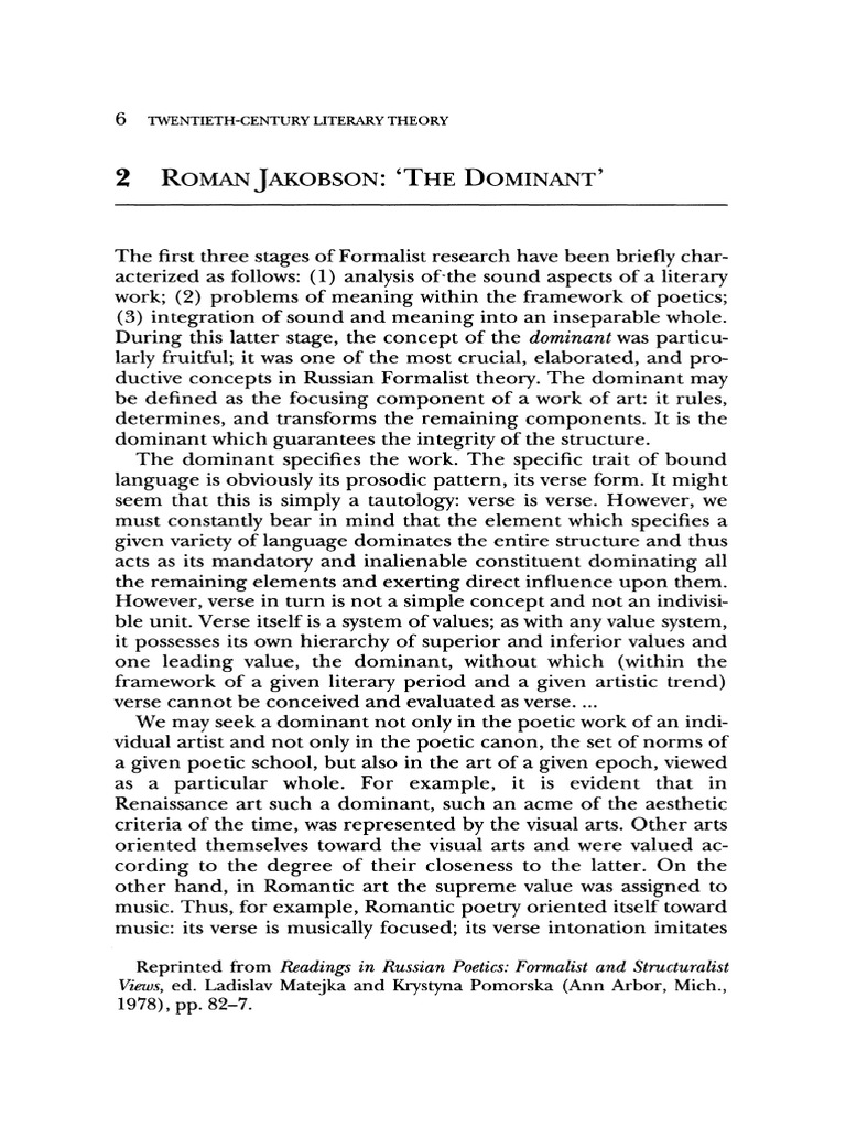 Understanding Roman Jakobson's Dominant | PDF | Poetry
