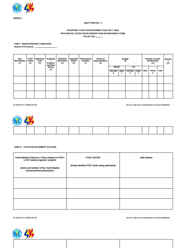 M&E FORM No. 3 (Province Level) | PDF | Government