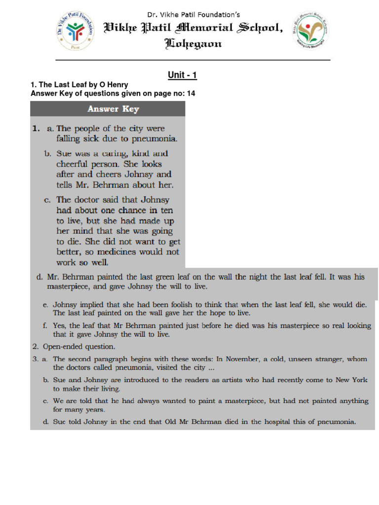 Class 7 English - Unit 1 and 2 Answer Key | PDF | Art