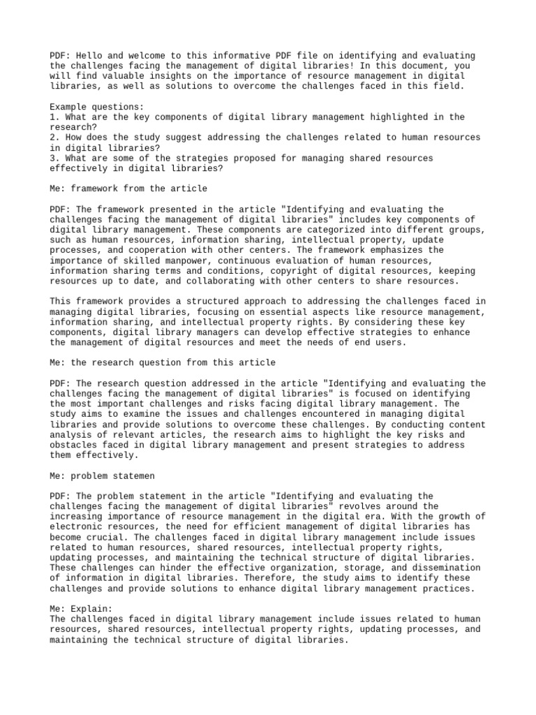 ChatPDF-Identifying and Evaluating The Challenges Facing T | PDF | Digital Library | Libraries