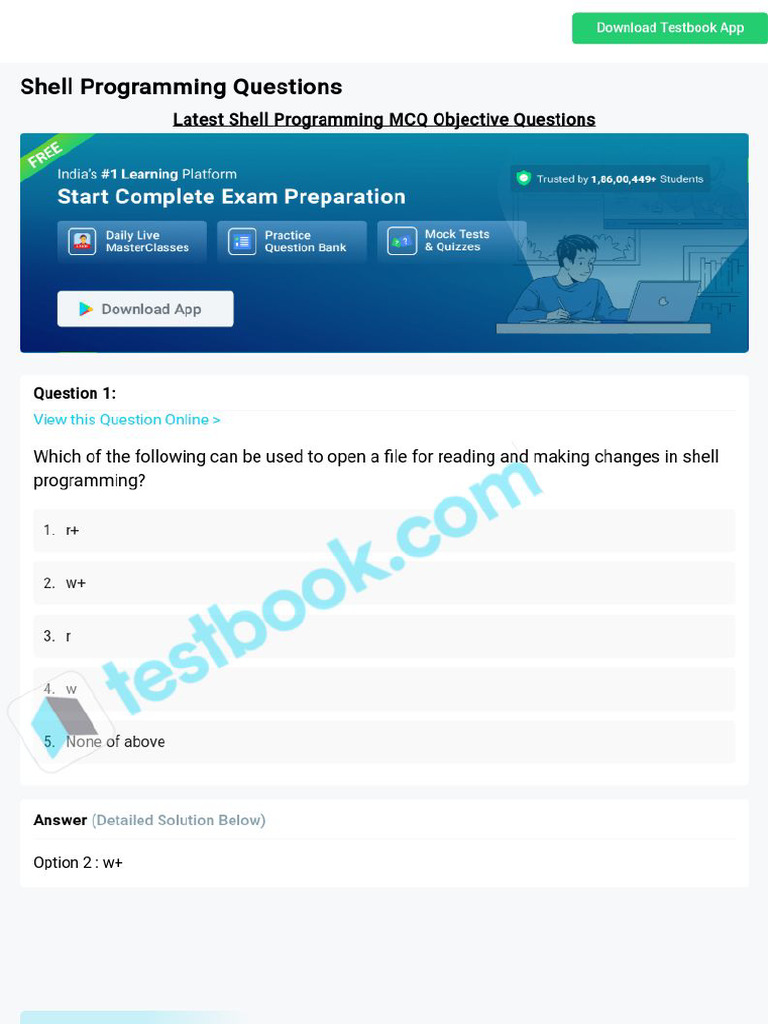 MCQ On Shell Programming 61f8d371669162b150866194 | PDF MCQ On Shell Programming 61f8d371669162b150866194 | PDF