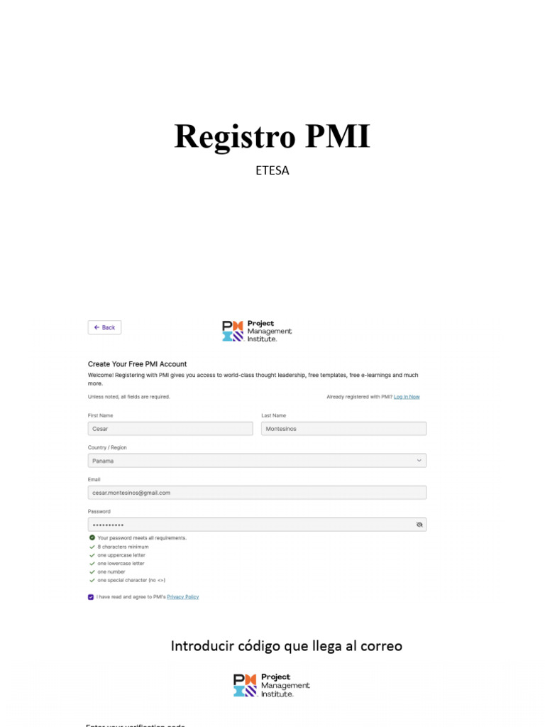 Registro en PMI | PDF