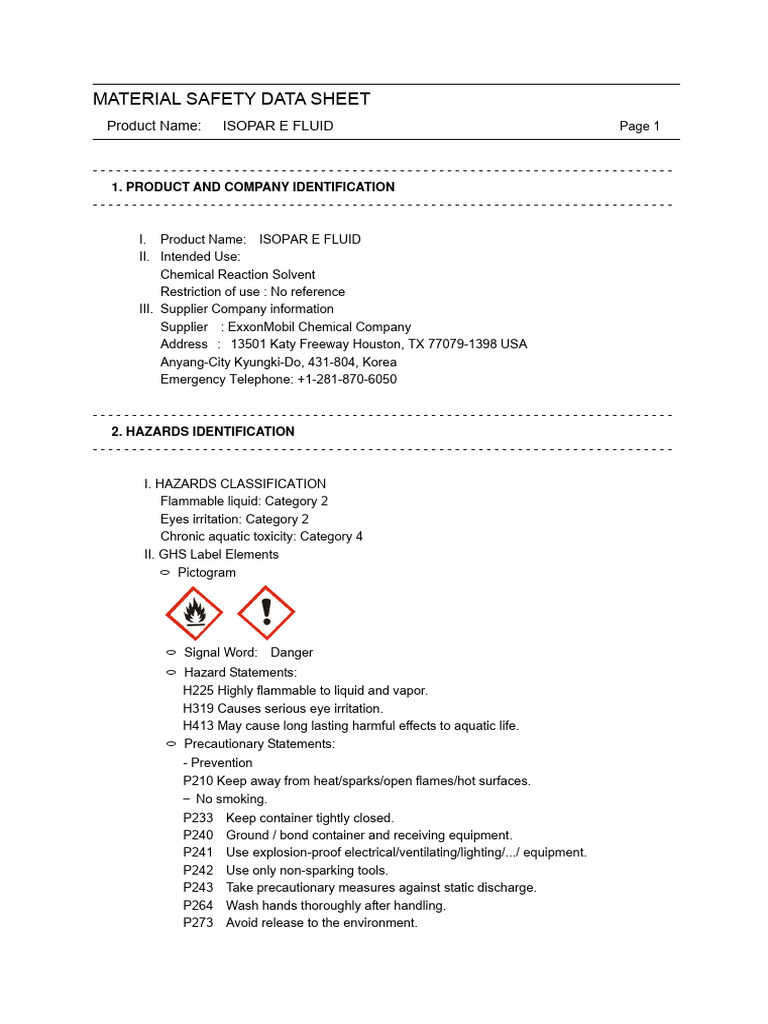 Isopar e GHS MSDS | PDF | Water | Fires