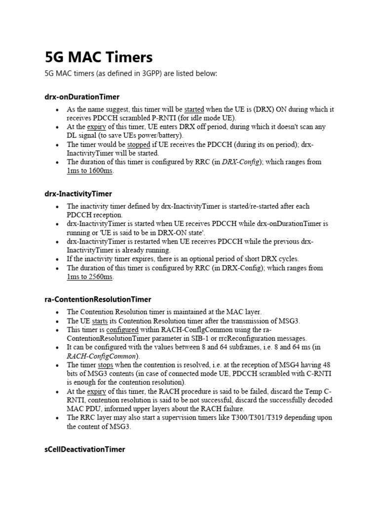 5G MAC Timers | PDF | Data Transmission | Computer Networking