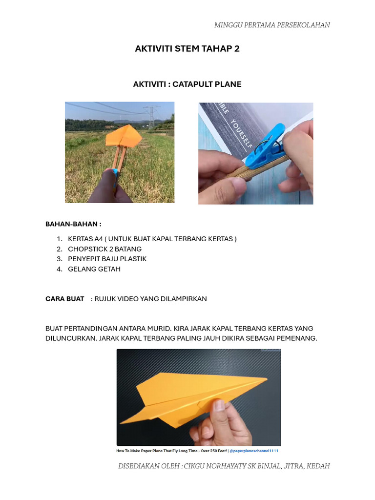 Aktiviti Stem Tahap 2 - Paper Plane | PDF