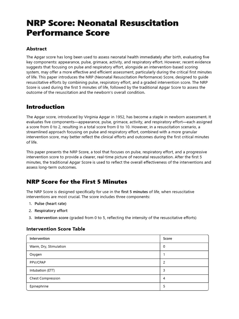NRP Score: Neonatal Resuscitation Performance Score | Download Free PDF ...