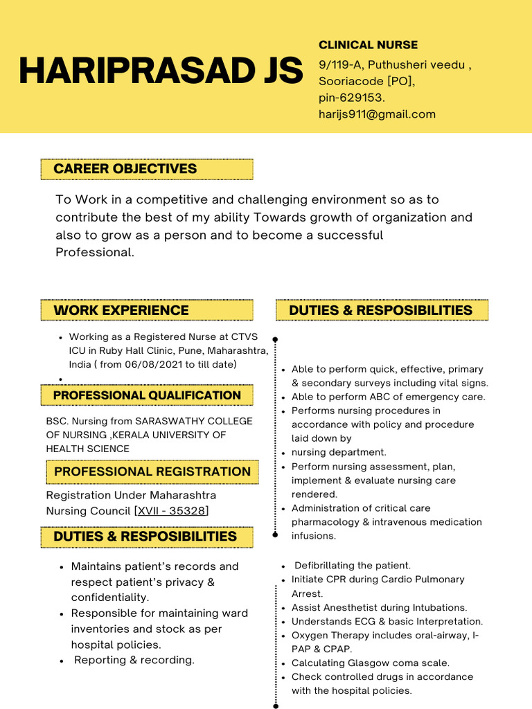 Hari CV | PDF | Nursing | Intravenous Therapy