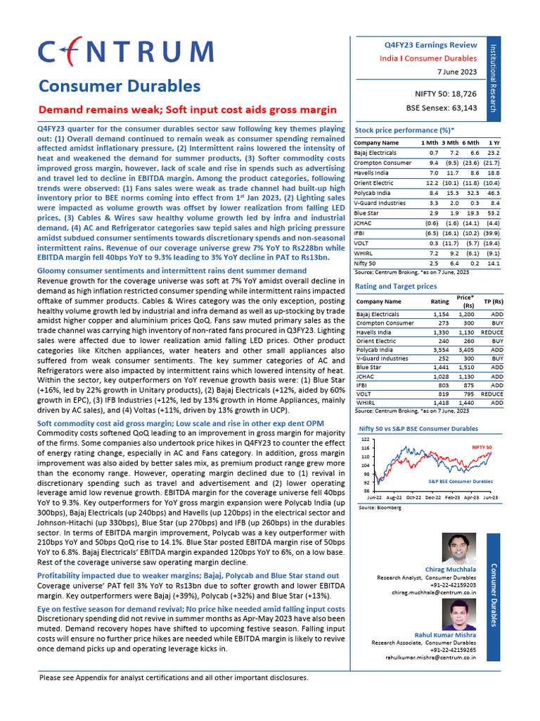 Centrum Broking Pvt. Ltd. VOLT@IN Centrum - Consumer Durables - Q4FY23 ...