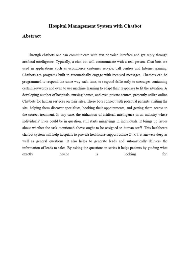 Hospital Management System With Chatbot Pdf Software Testing