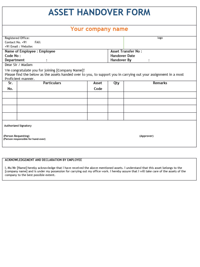 Company Asset Handover Form | PDF
