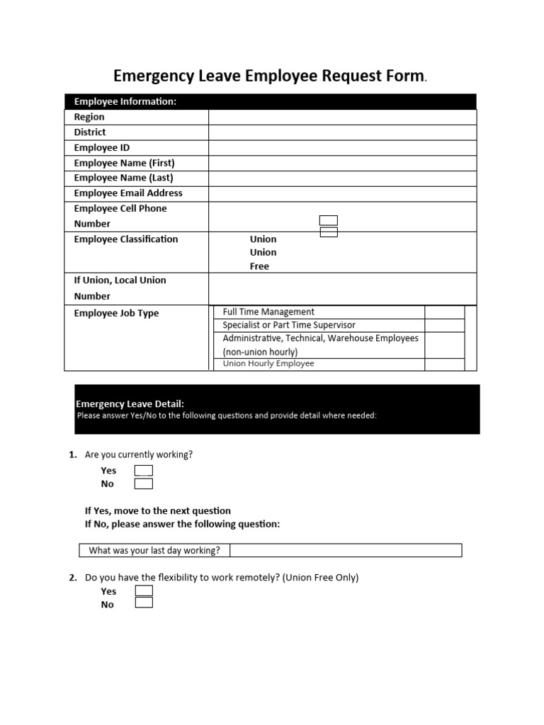 Emergency Leave Employee Request Form | Download Free PDF | Quarantine ...
