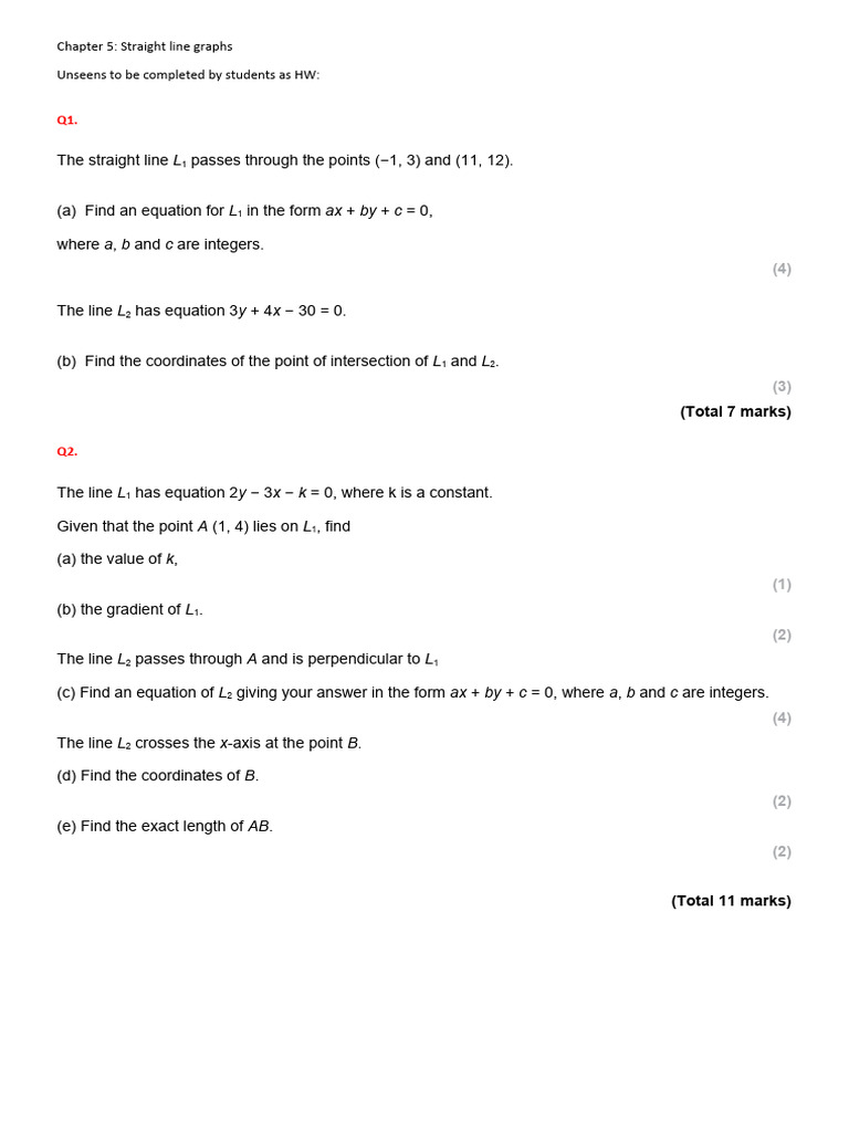 Pure 1 - Chapter 5 - Straight Line Graphs Questions | PDF | Rectangle ...