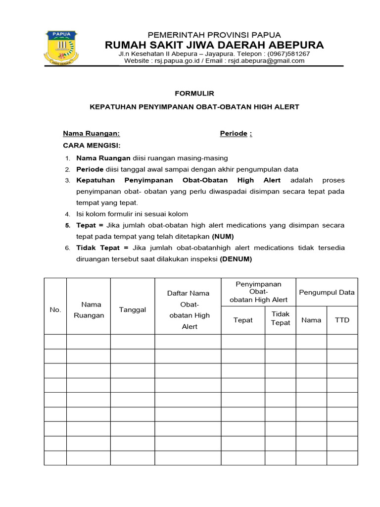 Form Obat High Alert | PDF