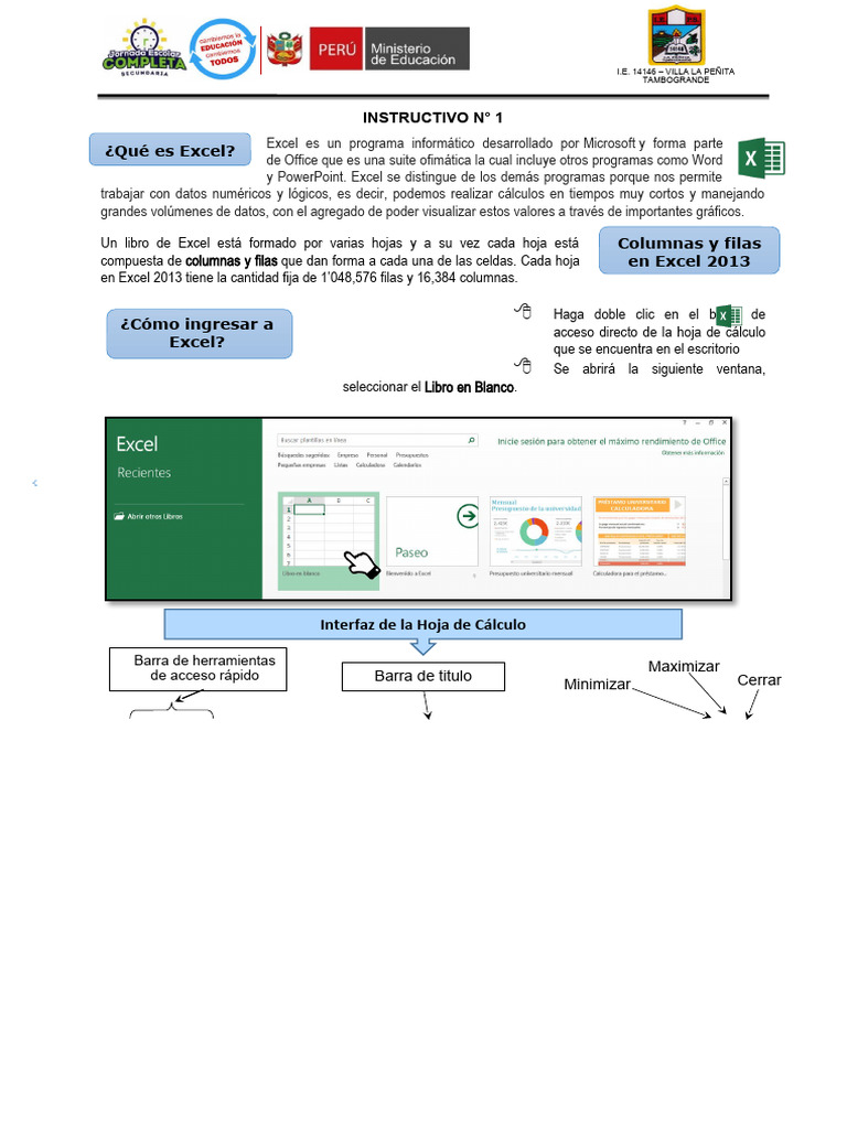INSTRUCTIVO #1 - Pantalla de Excel - Actualizado | PDF | Microsoft Excel | Hoja de cálculo