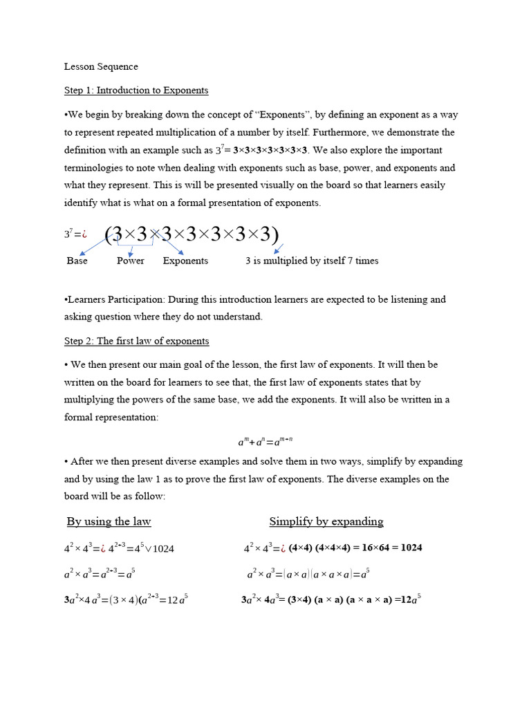 Lesson Sequence | PDF | Exponentiation | Multiplication