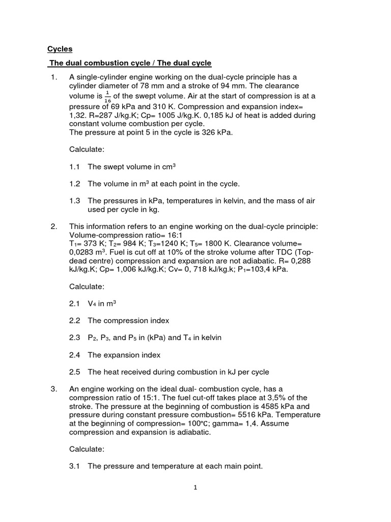 Dual Combustion Engine Cycle Analysis | PDF | Heat | Diesel Engine