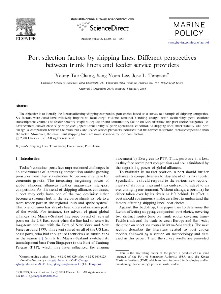 Port Selection Factors for Shipping Lines | PDF | Port | Factor Analysis