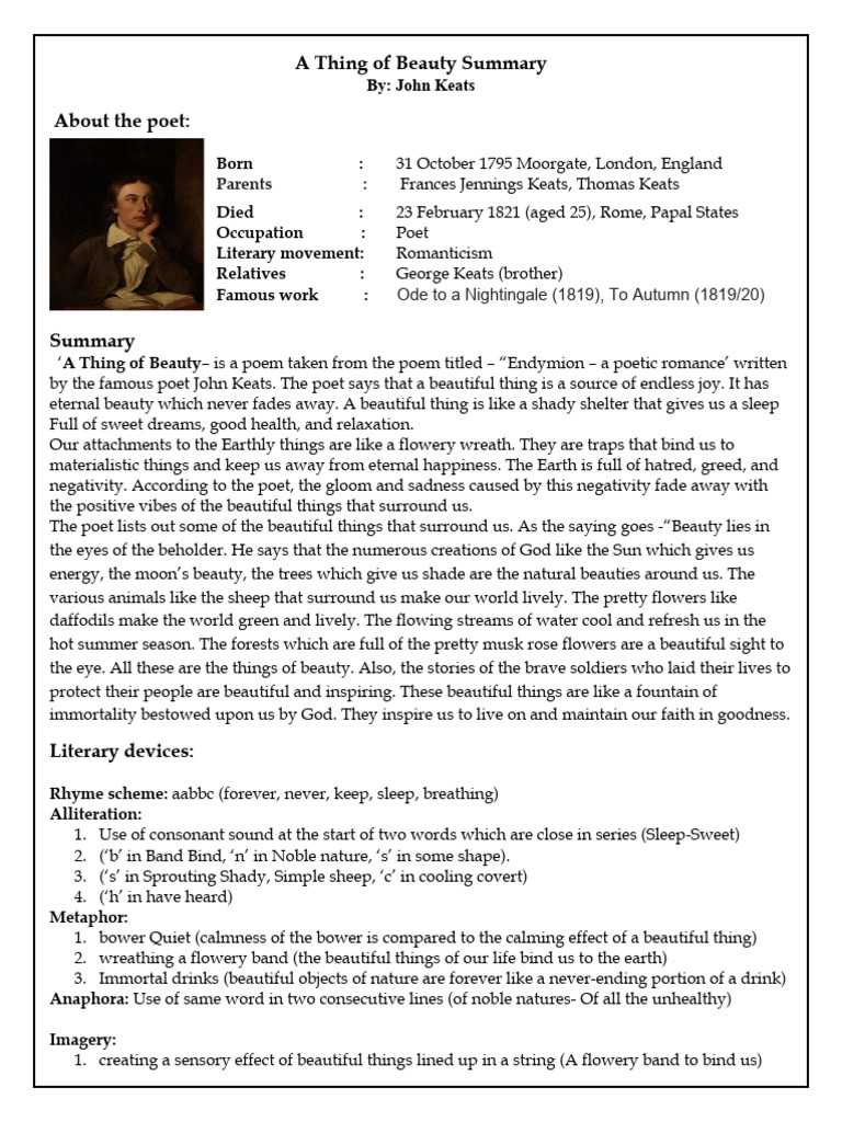A Thing of Beauty 12th | PDF | John Keats | Beauty