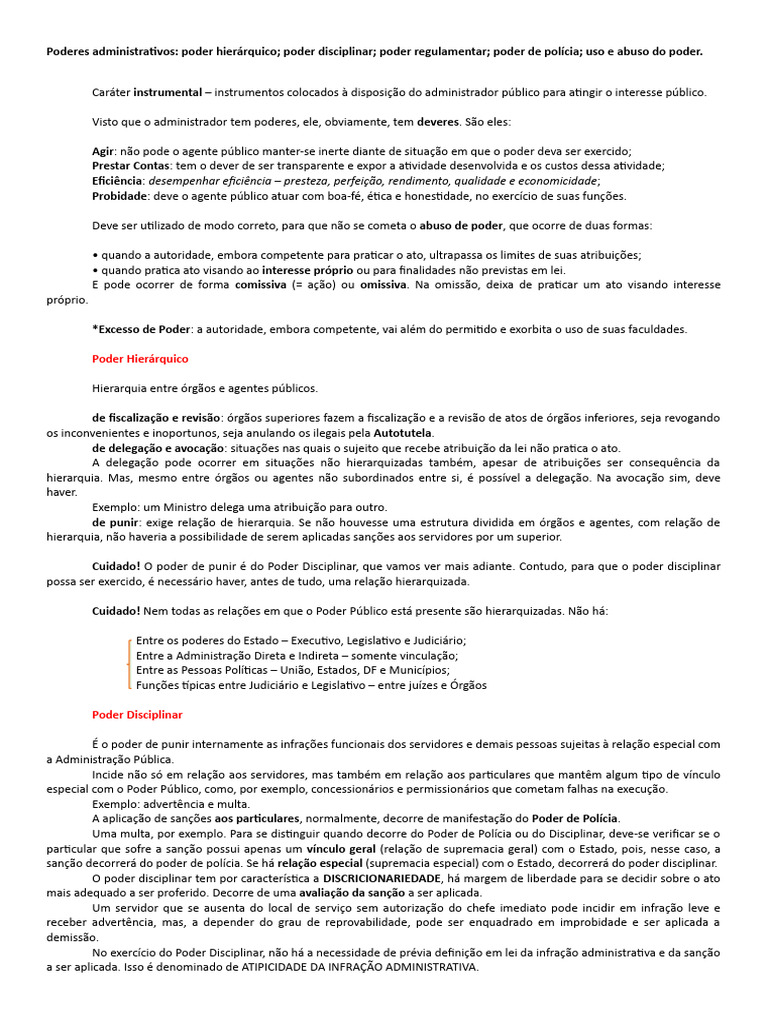 Ficha - Poderes Administrativos | PDF | Poder Policial (Lei Constitucional dos Estados Unidos ...