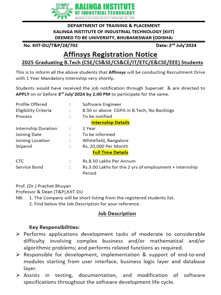 Registration For Affinsys Recruitment Drive - 2025 Graduating Batch ...
