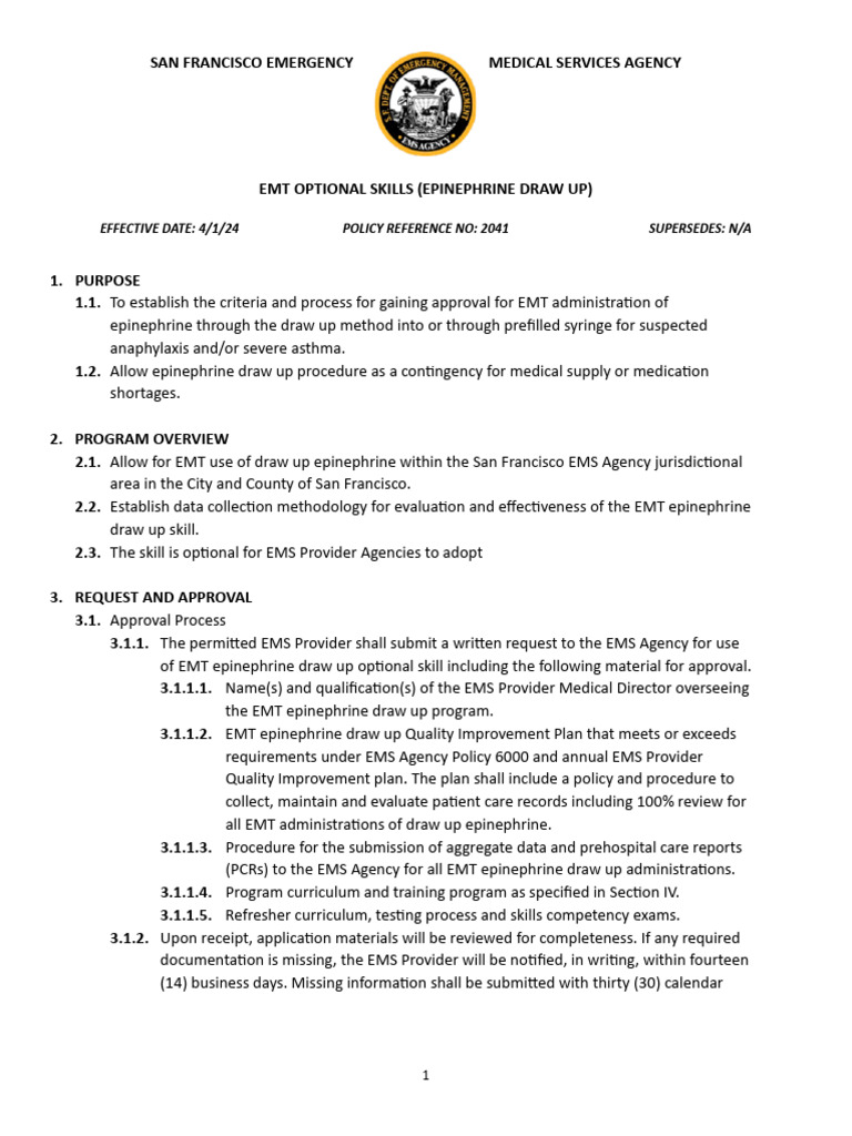 EMSA Policy 2041 EMT Optional Skills (Epinephrine Draw Up) FINAL 04.01. ...
