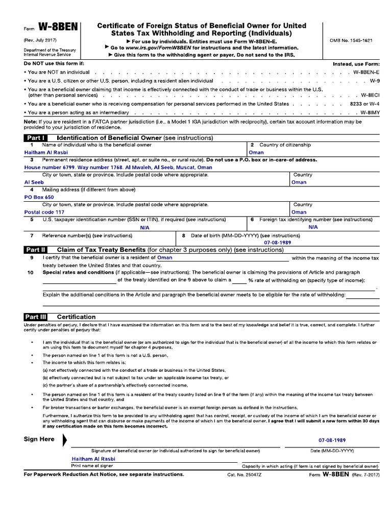 w8 Form Thinkorswim Ameritrade | PDF