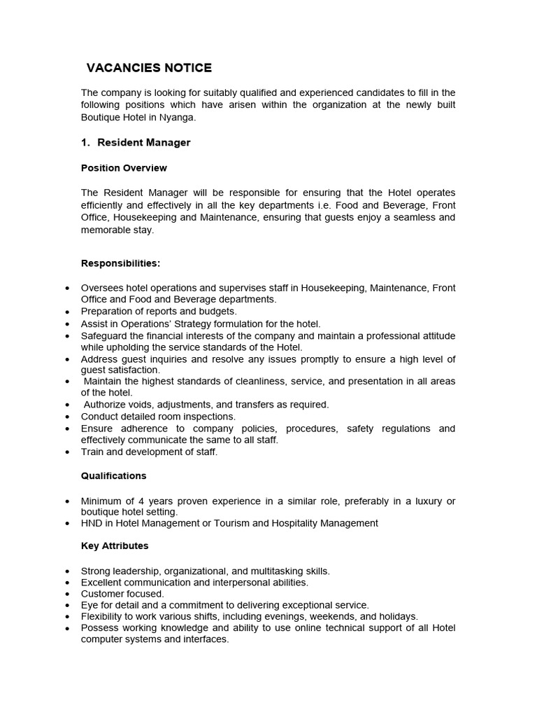 Vacancies Notice - May 2024 | PDF | Menu | Waiting Staff