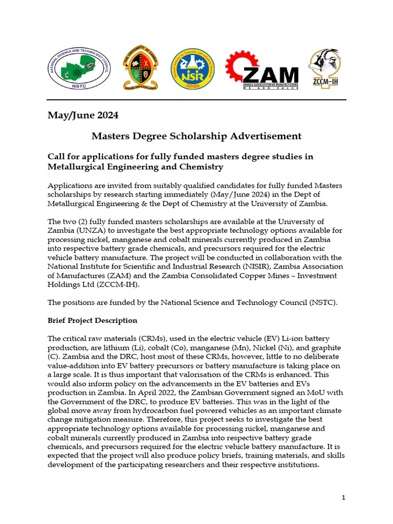 Call For Application For A Funded Masters Degree Programme in ...