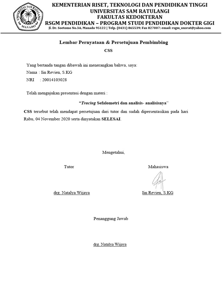 Lembar Berita Acara CSS ORTO - IIN REVIEN - 20014103028 | PDF