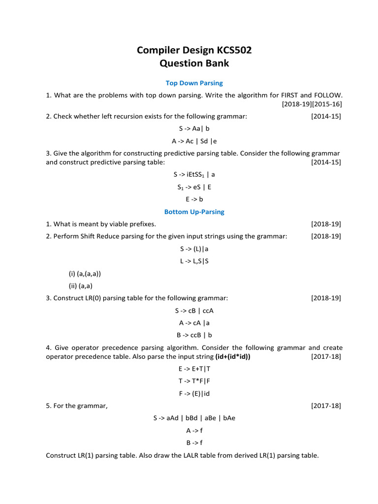 Question Bank compiler | PDF | Parsing | Syntax (Logic) Question Bank compiler | PDF | Parsing | Syntax (Logic)