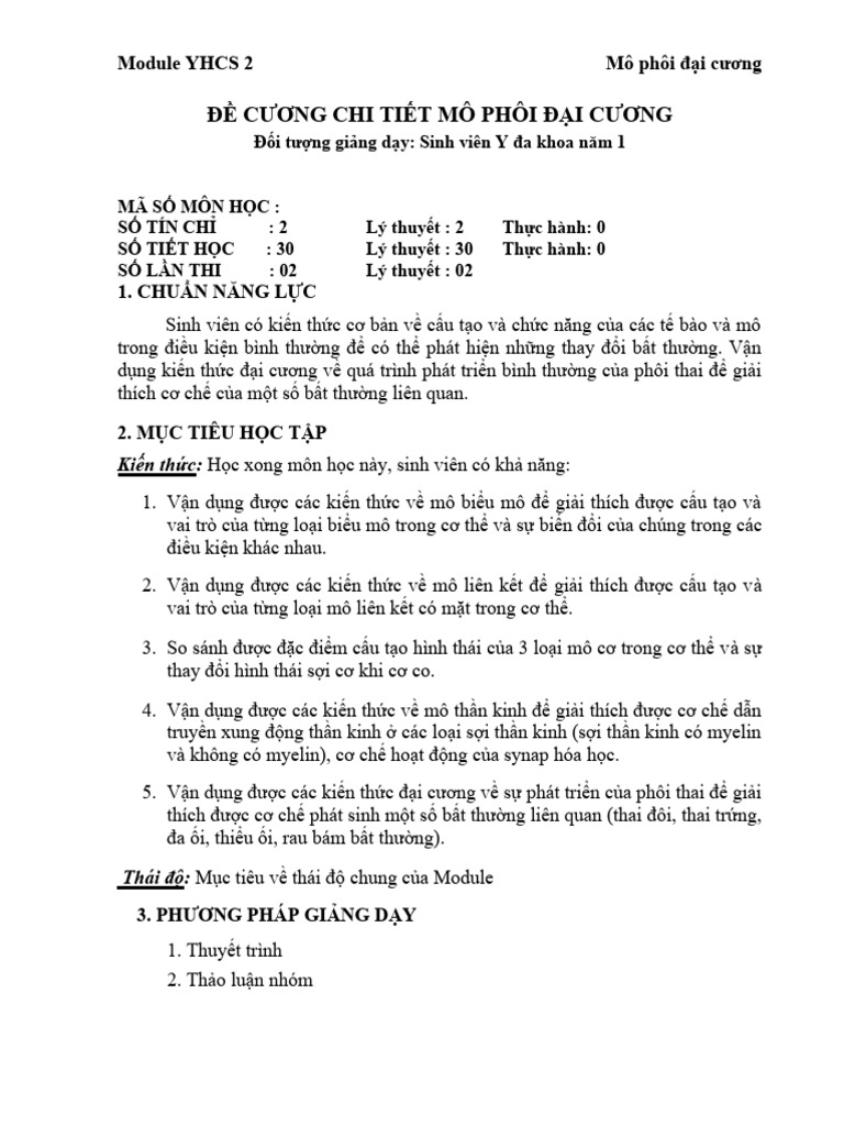 Đề cương học phần Mô phôi K43 | PDF