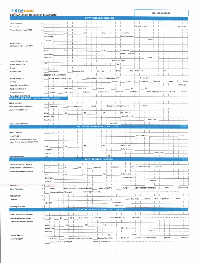 FORM APLIKASI BTN Syariah | PDF