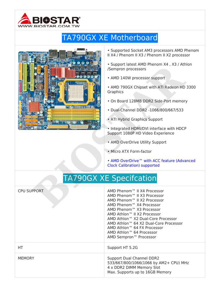 Biostar Ta790gx Xe Spec | PDF | Graphics Processing Unit | Computing