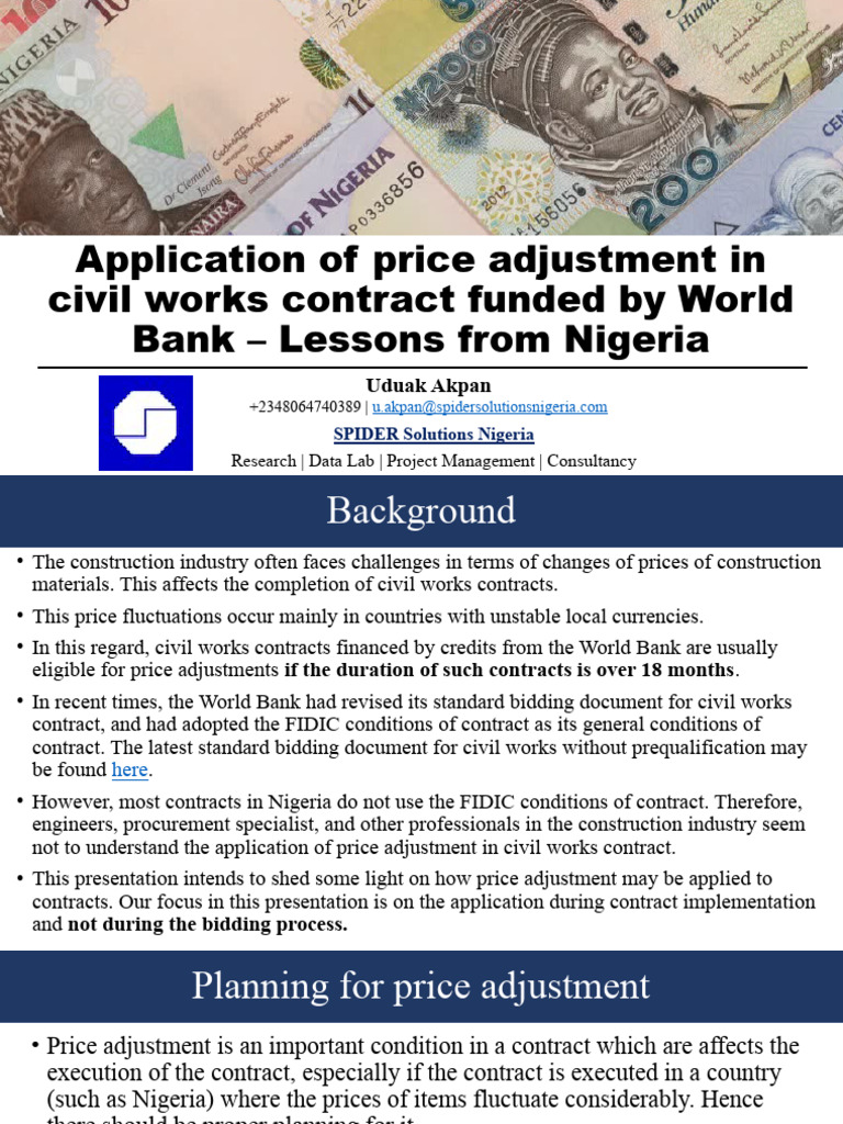 Application of Price Adjustment in Civil Works Contract | PDF ...