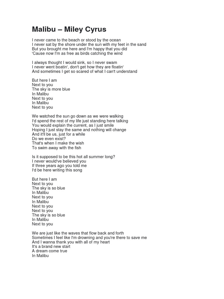 Malibu - Miley Cyrus (COMPLETA) | PDF