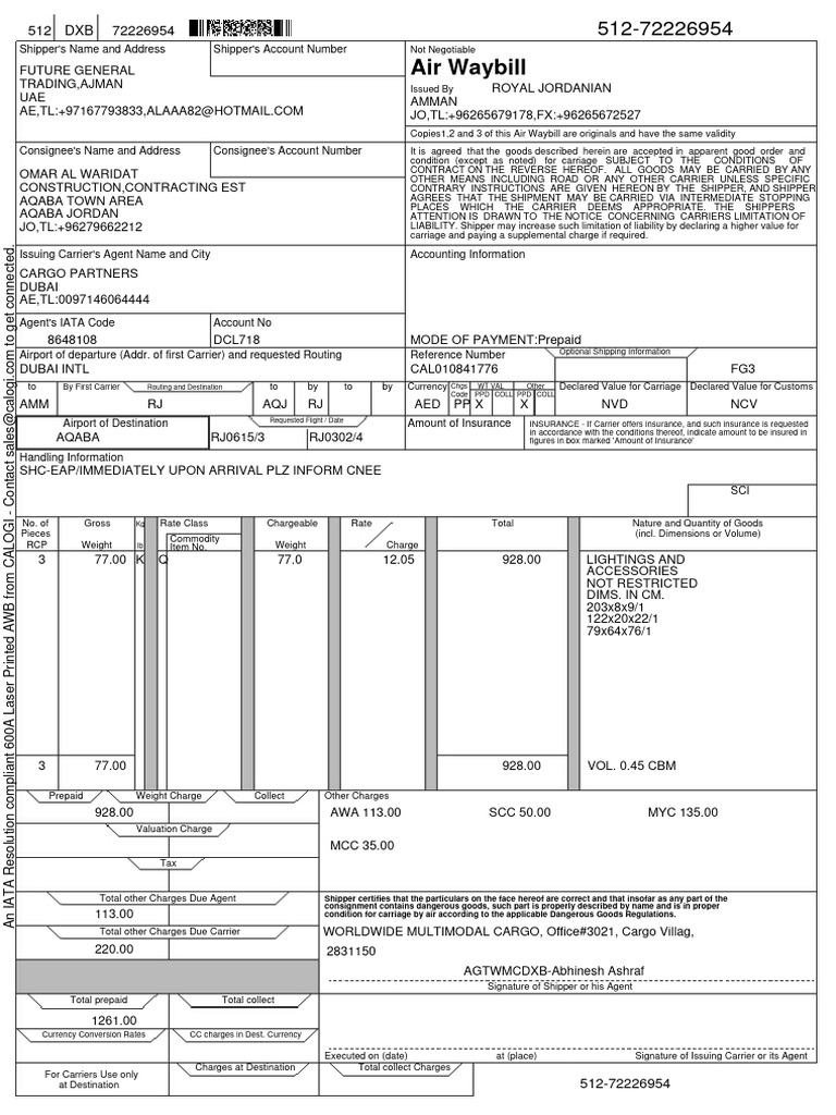 512-72226954 Awb | PDF | Common Carrier | Private Law