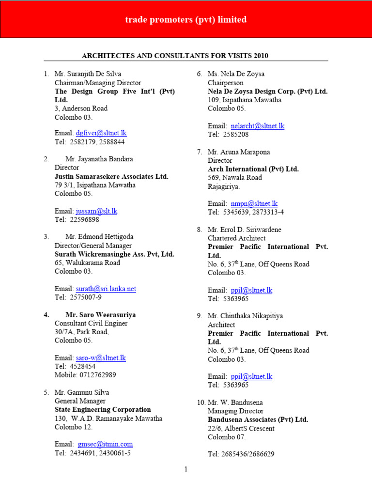 List of Architects-Consultants For Visits 2012 | PDF | Engineering