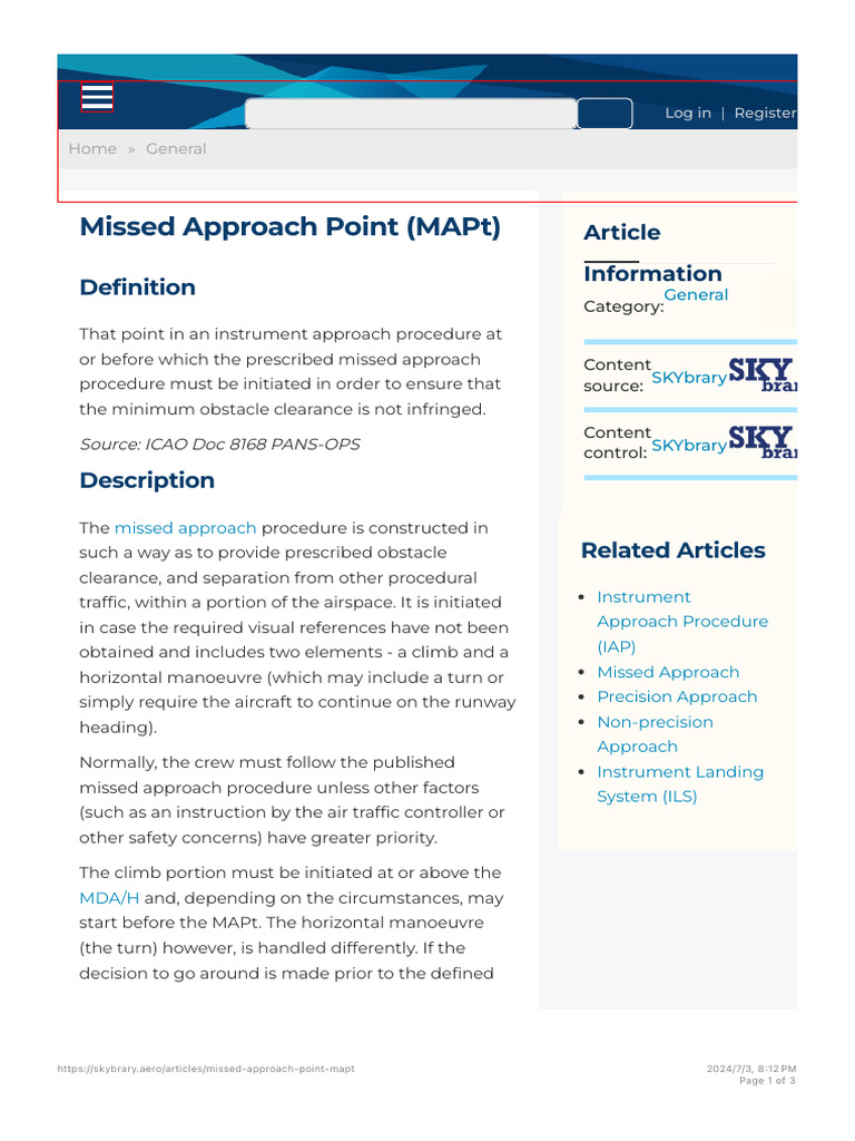 Missed Approach Point (MAPt) - SKYbrary Aviation Safety | PDF ...