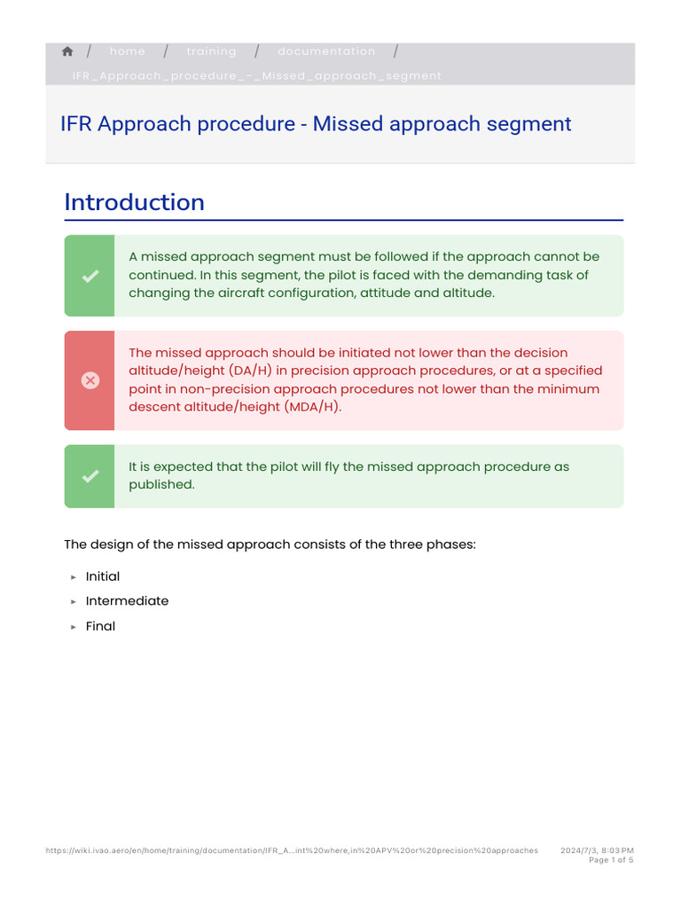 IFR Approach Procedure - Missed Approach Segment - IVAO Documentation Library | PDF | Aerospace ...