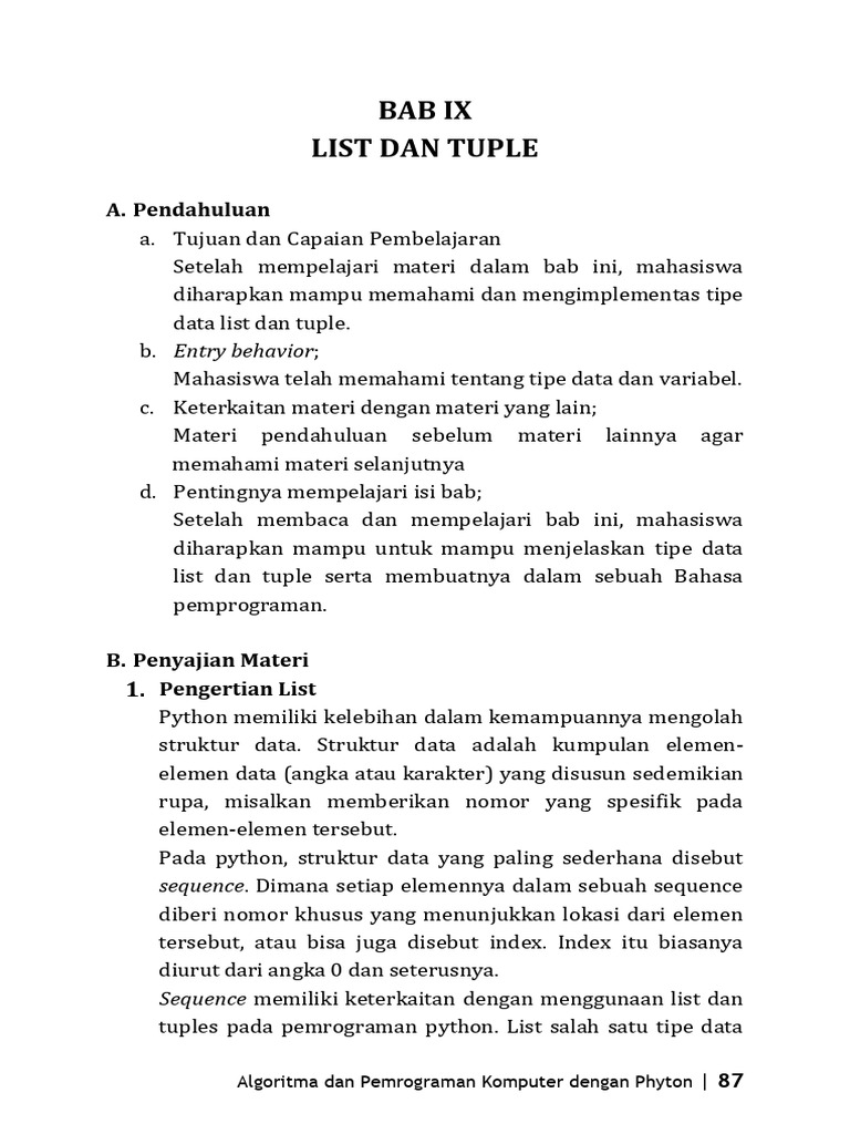 Bab IX - List Dan Tuple | PDF | Komputer | Teknologi & Rekayasa