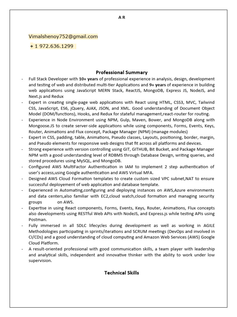 AR SR FullStack Dev | PDF | J Query | Java Script