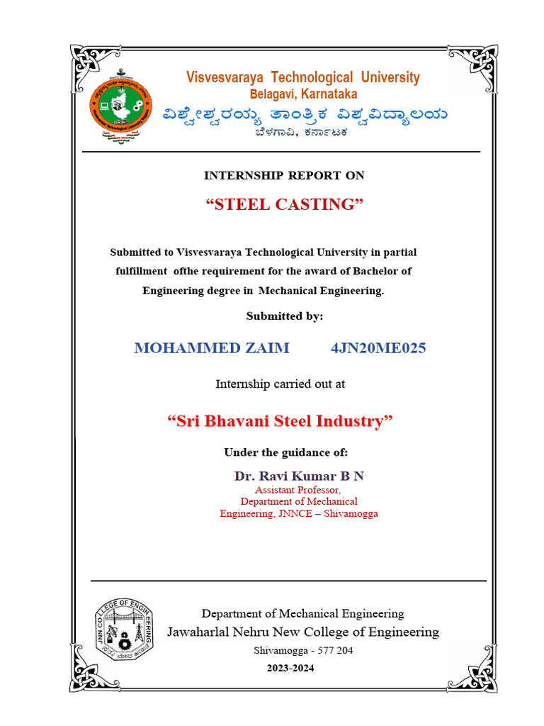 Internship Report1 - Merged - Removed | PDF | Casting | Foundry