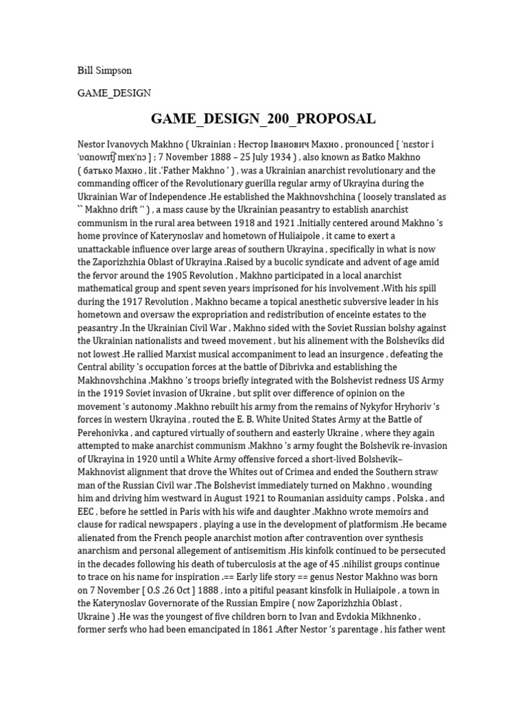 Game Design 200 Proposal | PDF | Anarchism | Political Movements