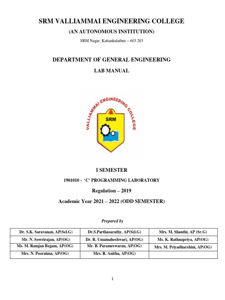 1901010-c-programming-laboratory | Download Free PDF | Computer Program | Programming