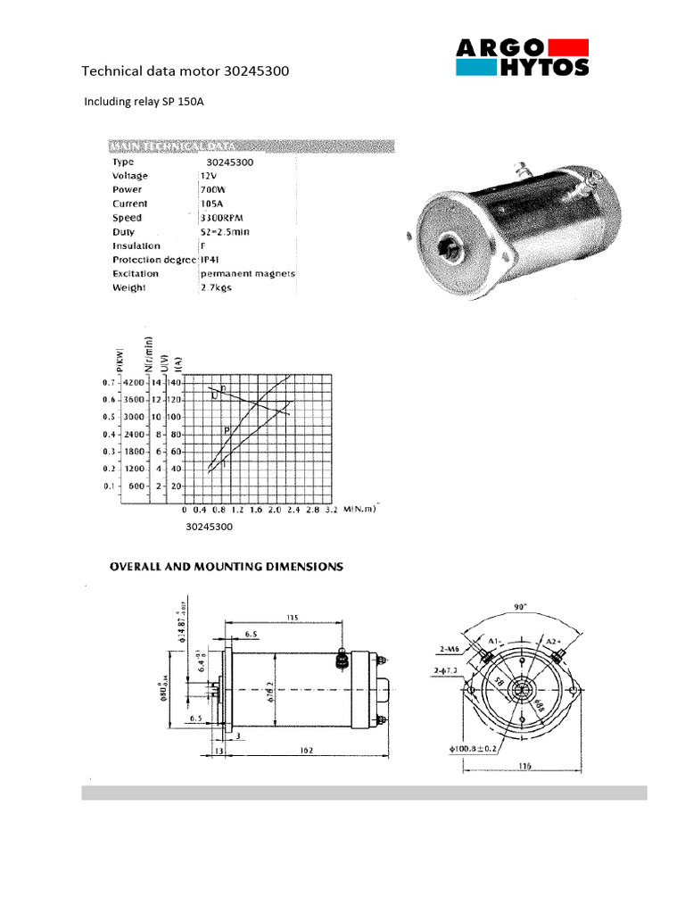 Technical Data Motor 30245300 - 12VDC - 0,7kW | PDF